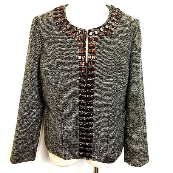 Dana Buchman | Jackets & Coats | Dana Buchman Brown Tweed Jeweled ...